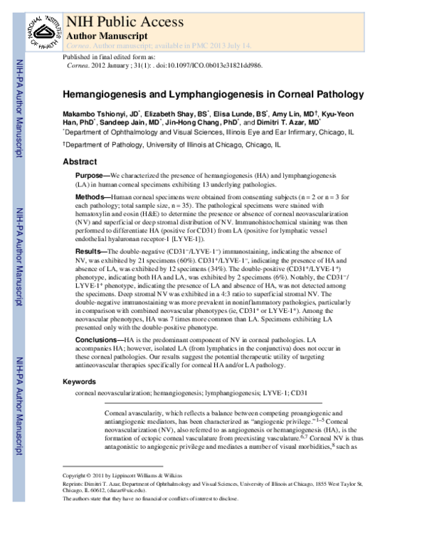 (PDF) Hemangiogenesis and Lymphangiogenesis in Corneal Pathology