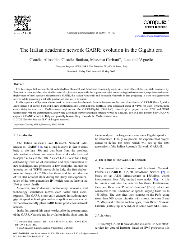 (PDF) The Italian academic network GARR: evolution in the Gigabit era