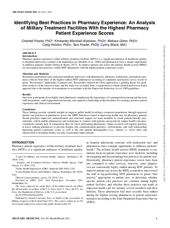 (PDF) Identifying Best Practices in Pharmacy Experience: An Analysis of ...