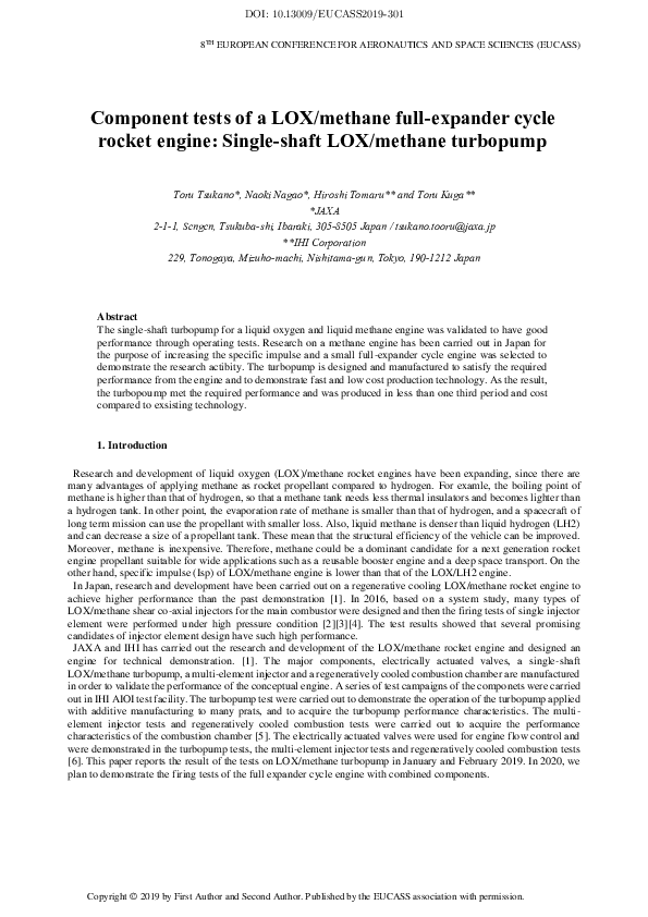 (PDF) Component tests of a LOX/methane full-expander cycle rocket ...