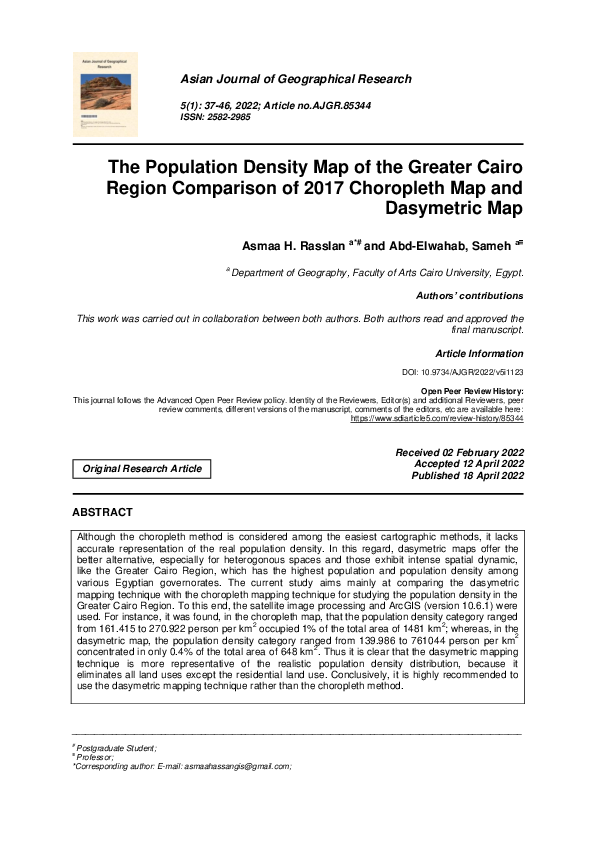 (PDF) The Population Density Map of the Greater Cairo Region Comparison ...