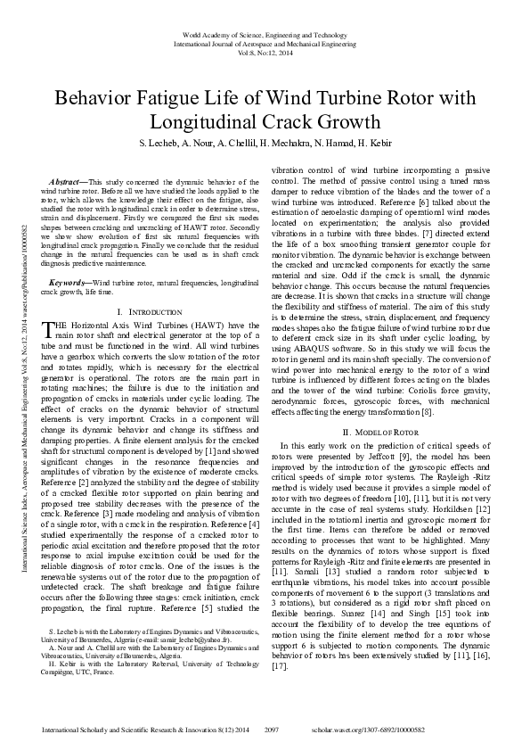 (PDF) Behavior Fatigue Life Of Wind Turbine Rotor With Longitudinal ...