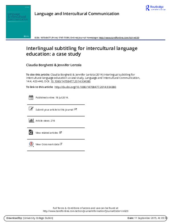 (PDF) Interlingual subtitling for intercultural language education: a ...