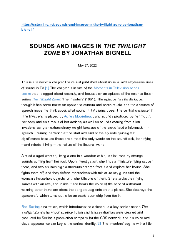(PDF) Sounds and Images in The Twilight Zone