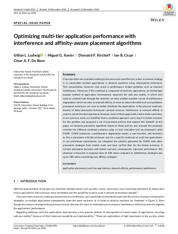 (PDF) Optimizing multi‐tier application performance with interference and affinity‐aware ...