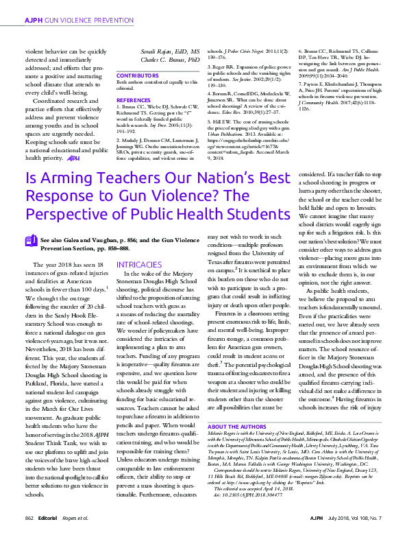 (PDF) Is Arming Teachers Our Nation's Best Response to Gun Violence ...