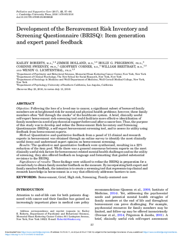 (PDF) Development of the Bereavement Risk Inventory and Screening ...