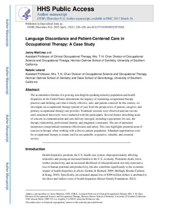 (PDF) Language Discordance and Patient- Centered Care in Occupational ...