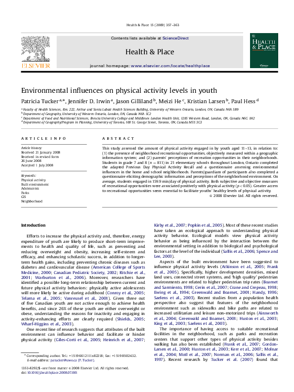 (PDF) Environmental influences on physical activity levels in youth