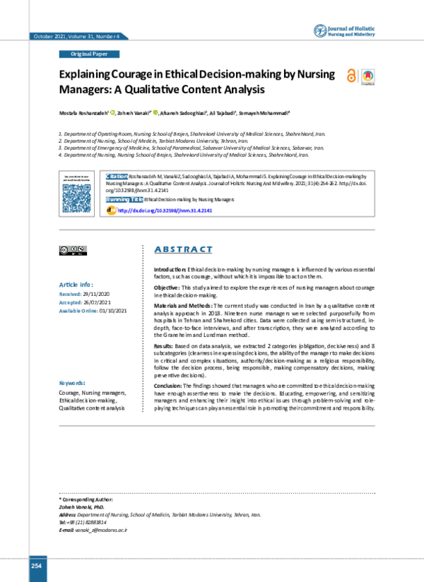 (PDF) Explaining Courage in Ethical Decision-making by Nursing Managers ...