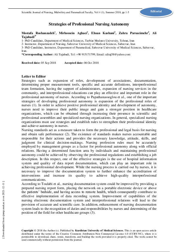 (PDF) Strategies of Professional Nursing Autonomy