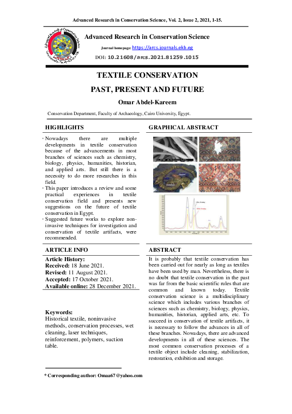 (PDF) Textile Conservation Past, Present and Future