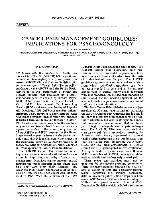 (PDF) Cancer pain management guidelines: Implications for psycho-oncology