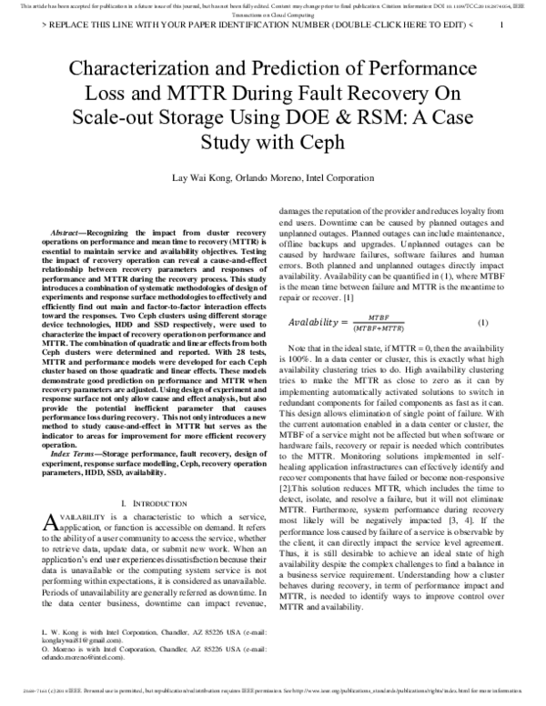 (PDF) Characterization and Prediction of Performance Loss and MTTR During Fault Recovery on ...