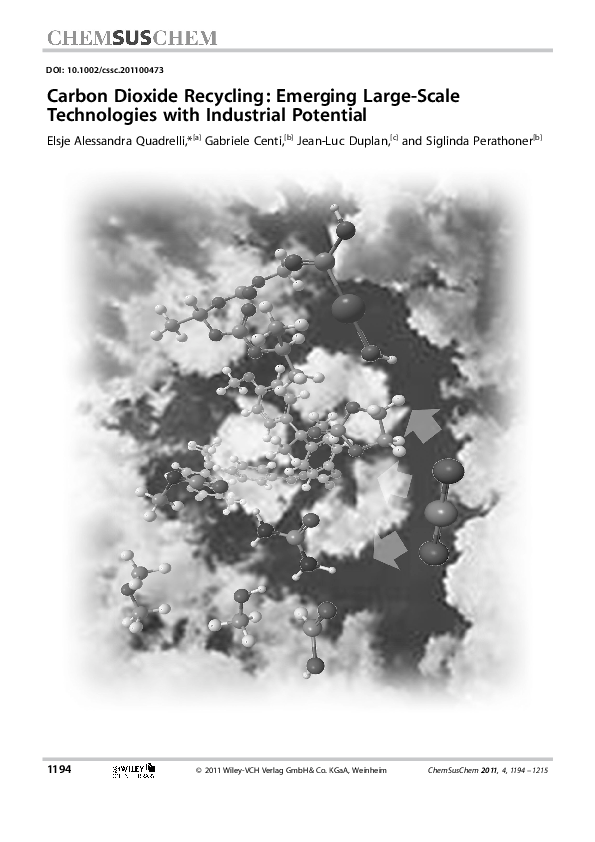 (PDF) Carbon Dioxide Recycling: Emerging Large-Scale Technologies with ...