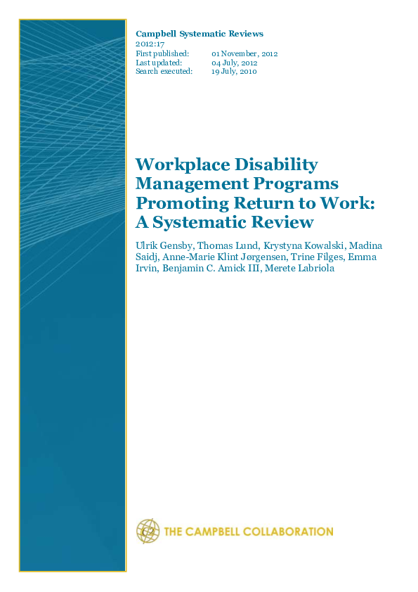 (PDF) Workplace Disability Management Programs Promoting Return to Work ...