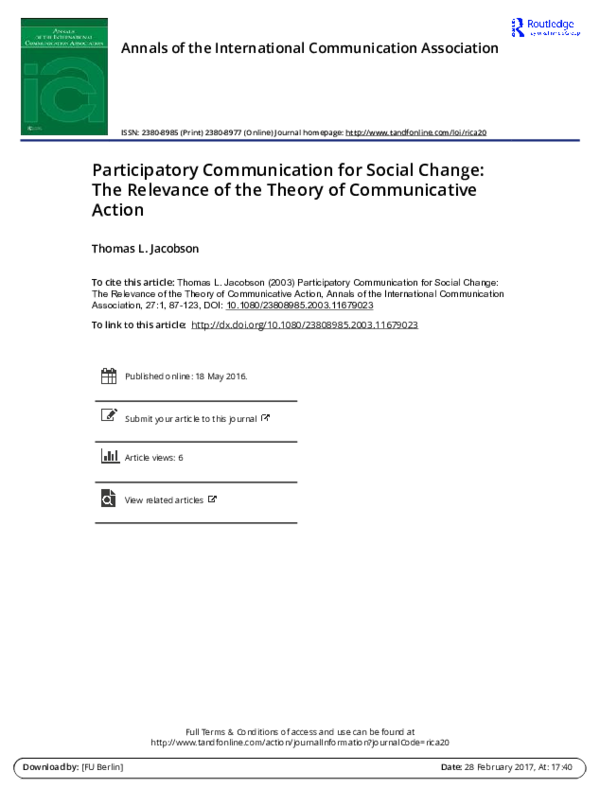 (PDF) Participatory Communication for Social Change: The Relevance of ...