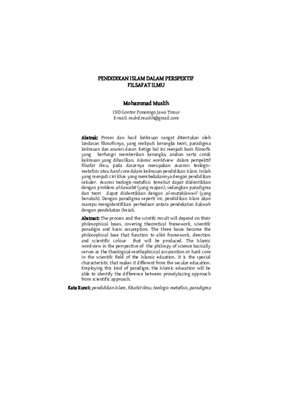 (PDF) Pendidikan Islam Dalam Perspektif Filsafat Ilmu