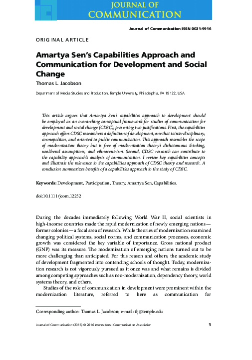 (PDF) Amartya Sen's Capabilities Approach and Communication for ...