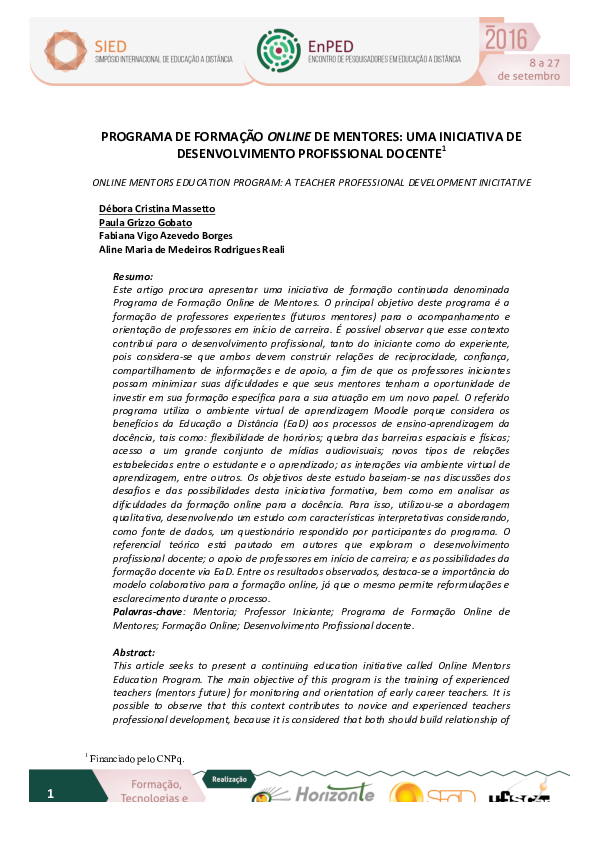 (PDF) Programa De Formação Online De Mentores: Uma Iniciativa De ...