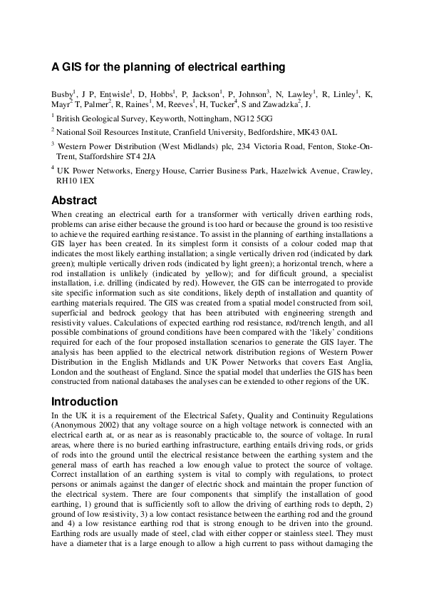 (PDF) A GIS for the planning of electrical earthing