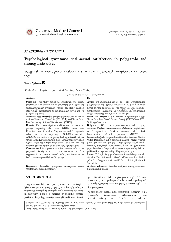 (PDF) Psychological symptoms and sexual satisfaction in polygamic and ...