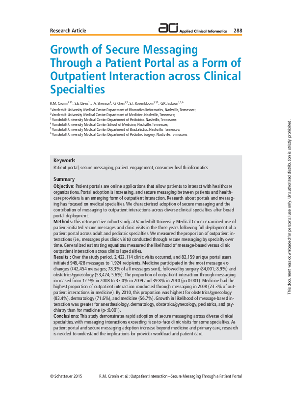(PDF) Growth of Secure Messaging Through a Patient Portal as a Form of ...