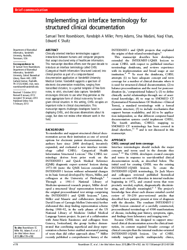 (PDF) Implementing an interface terminology for structured clinical ...