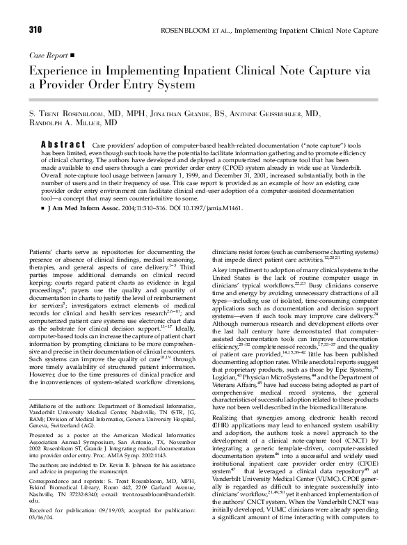 (PDF) Experience in Implementing Inpatient Clinical Note Capture via a ...