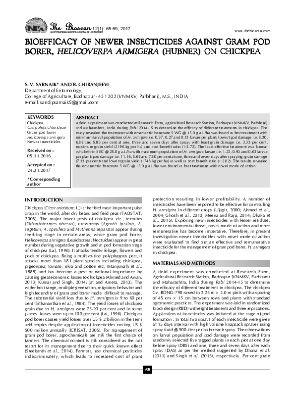 (PDF) Bioefficacy of Newer Insecticides Against Gram Pod Borer ...