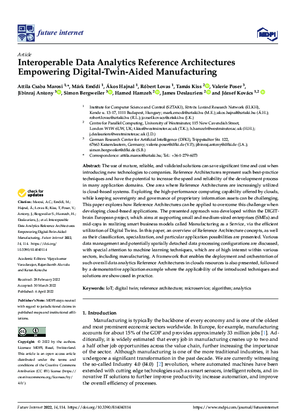 (PDF) Interoperable Data Analytics Reference Architectures Empowering Digital-Twin-Aided ...