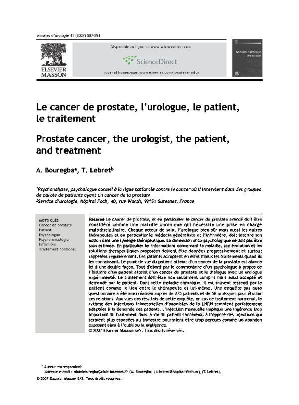 (PDF) Le cancer de prostate, l'urologue, le patient, le traitement