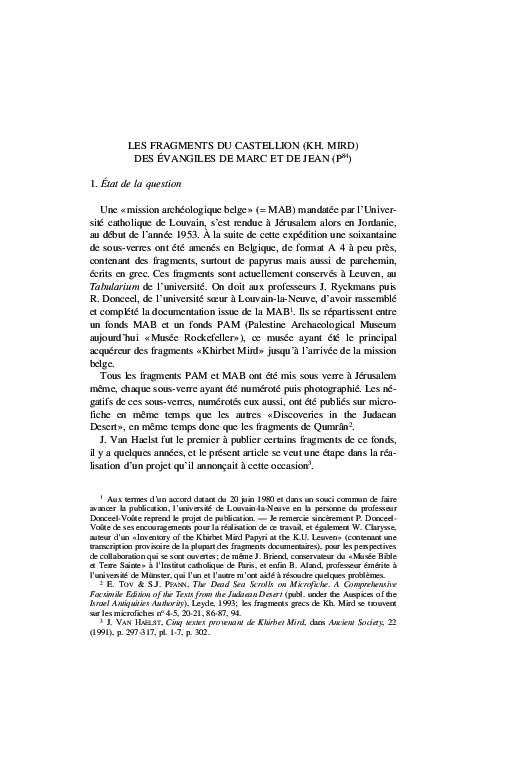 (PDF) Les fragments du Castellion (Kh. Mird) des évangiles de Marc et ...