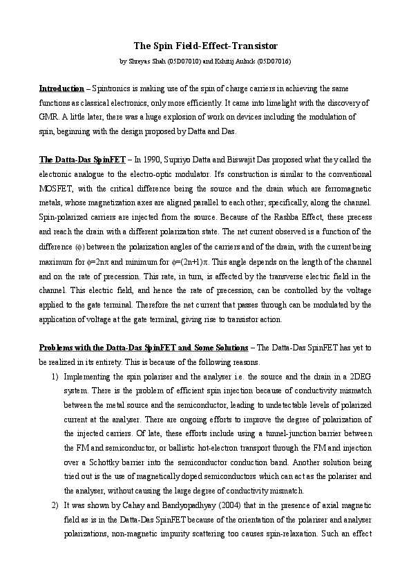 (PDF) The Spin Field-Effect-Transistor