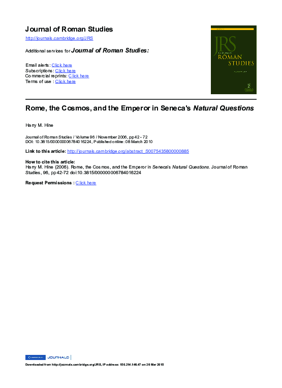 (PDF) Rome, the Cosmos, and the Emperor in Seneca's Natural Questions