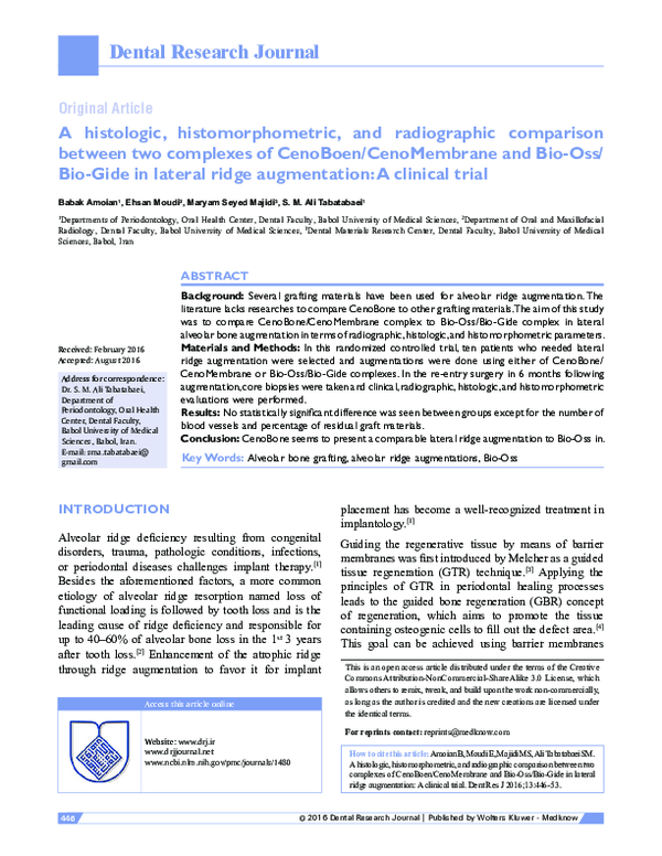 (PDF) A histologic, histomorphometric, and radiographic comparison ...