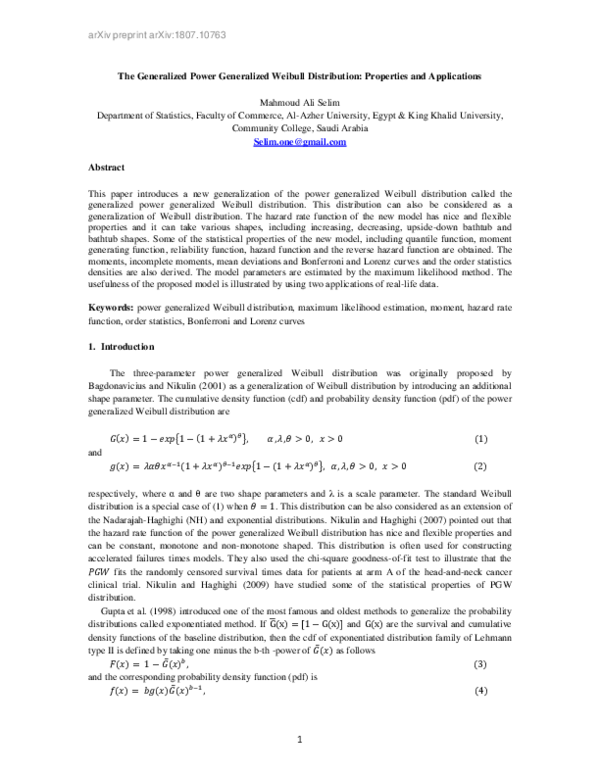 (PDF) The Generalized Power Generalized Weibull Distribution: Properties and Applications