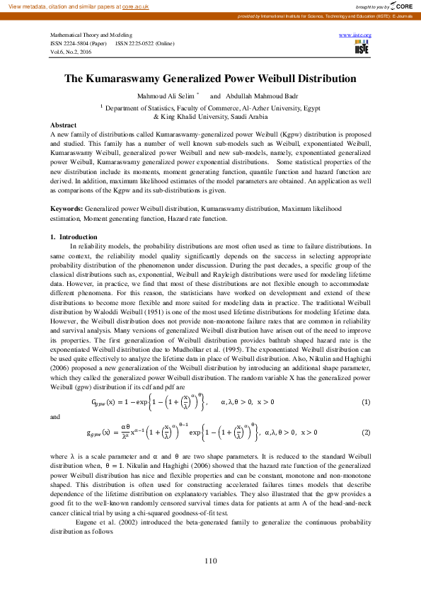 (PDF) The Kumaraswamy Generalized Power Weibull Distribution