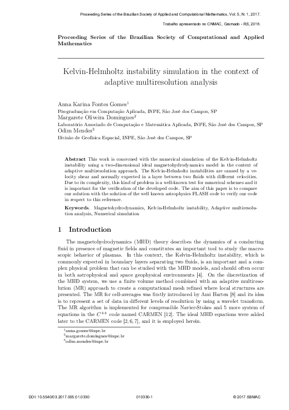 (PDF) Kelvin-Helmholtz instability simulation in the context of adaptive multiresolution analysis