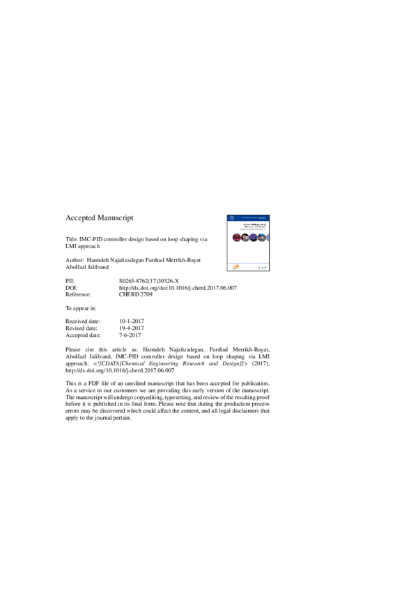 (PDF) IMC-PID controller design based on loop shaping via LMI approach