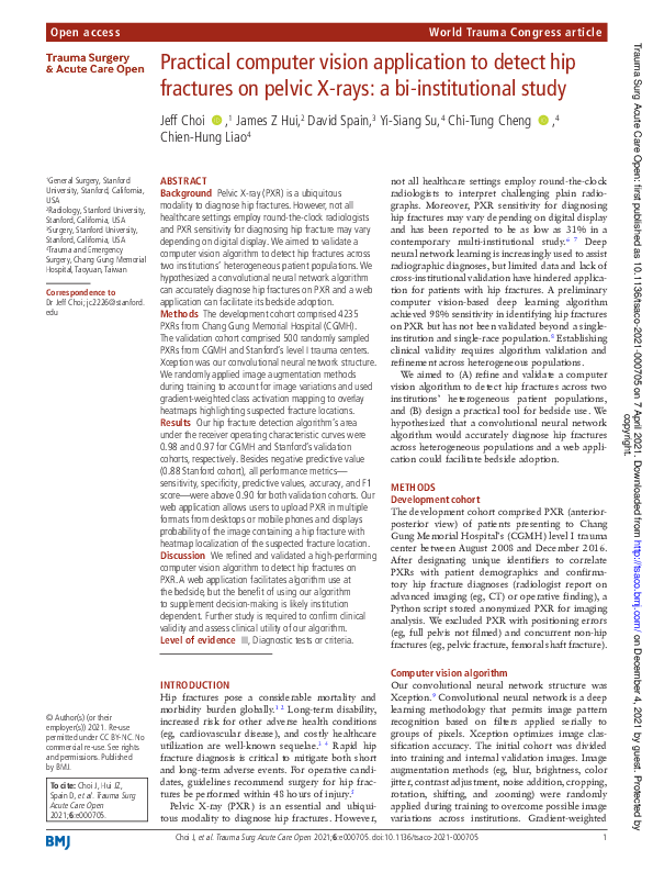 Pdf Practical Computer Vision Application To Detect Hip Fractures On