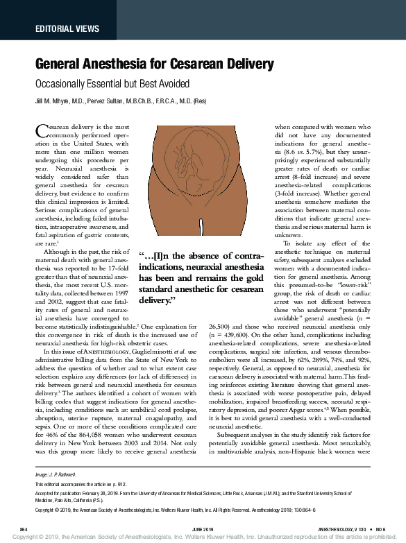 (PDF) General Anesthesia for Cesarean Delivery