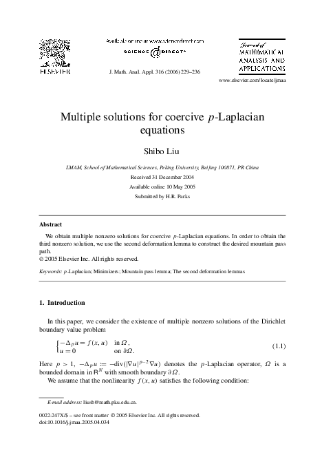 (PDF) Nonzero Solutions for p-Laplacian Equations