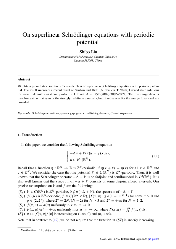 (PDF) On superlinear Schrödinger equations with periodic potential