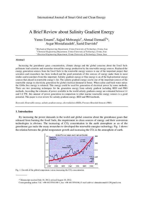 (PDF) A Brief Review about Salinity Gradient Energy | SAEID DARVISHI - Academia.edu