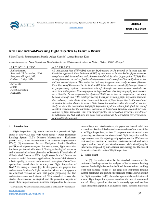 (PDF) Real Time and Post-Processing Flight Inspection by Drone: A Review