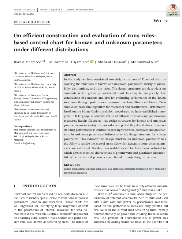 Pdf On Efficient Construction And Evaluation Of Runs Rules Based Control Chart For Known And