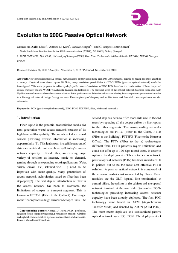 (PDF) Evolution to 200G Passive Optical Network