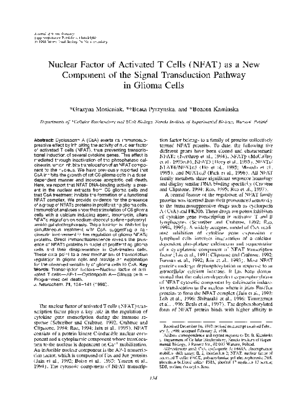 (PDF) Nuclear Factor of Activated T Cells (NFAT) as a New Component of ...