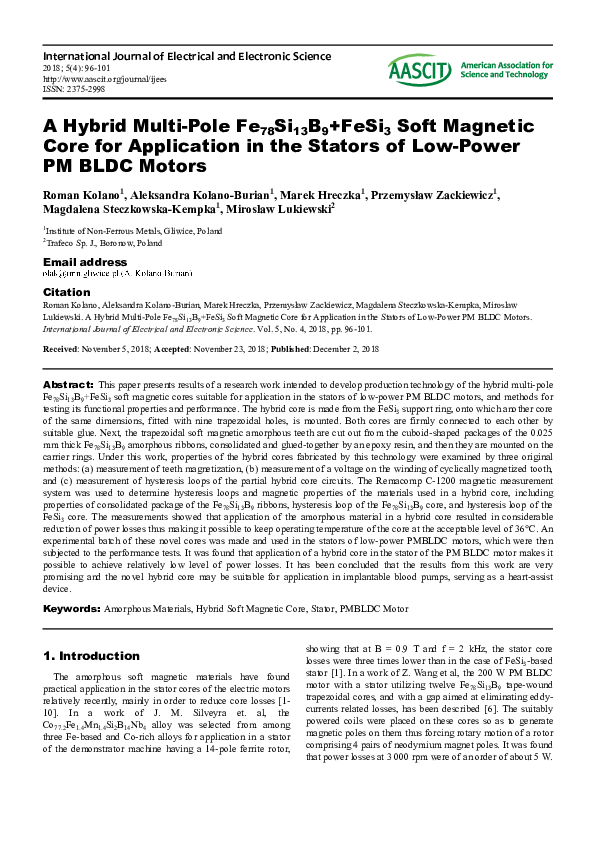 (PDF) A Hybrid Multi-Pole Fe78Si13B9+FeSi3 Soft Magnetic Core for ...